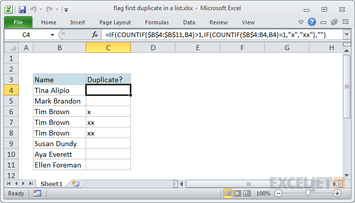 Flag First Duplicate In A List Excel Formula Exceljet